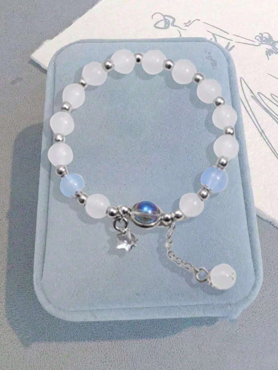 1pc Grey Moonlight Crystal Charm Bracelet With Butterfly And Star ...