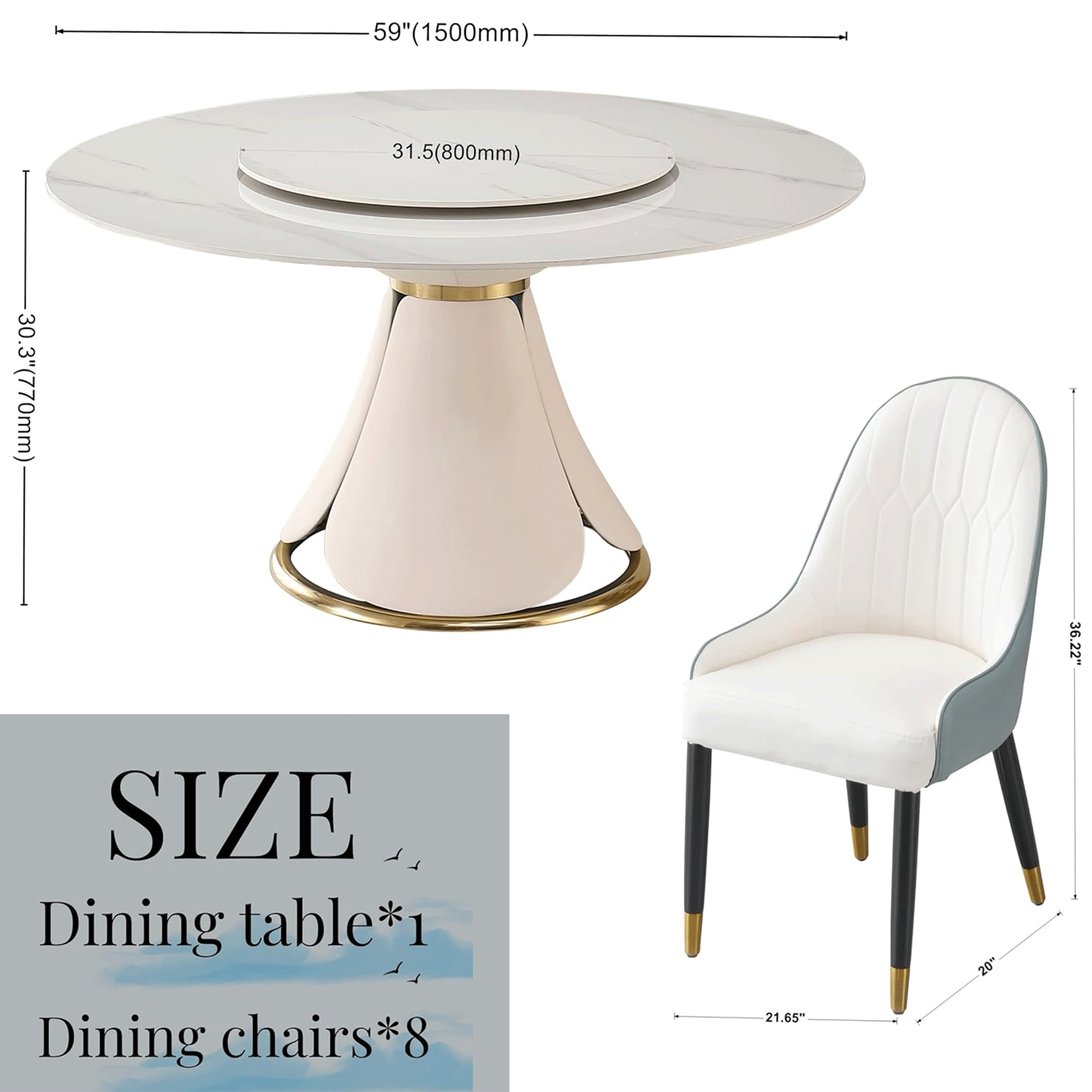 Montary 9 Piece Dining Table Set, Modern Dining Table Set Of 8, White ...