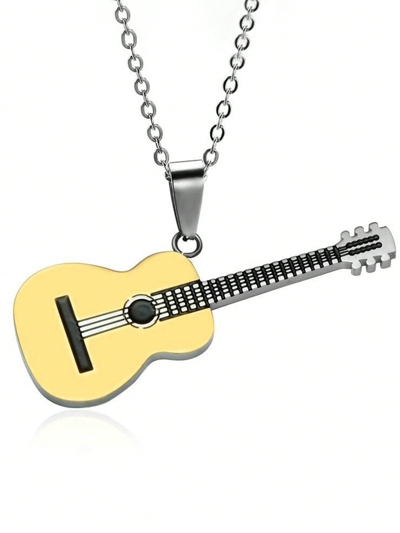 1PC Golden Guitar Pendant Titanium Steel Clavicle Necklace, Fashion ...