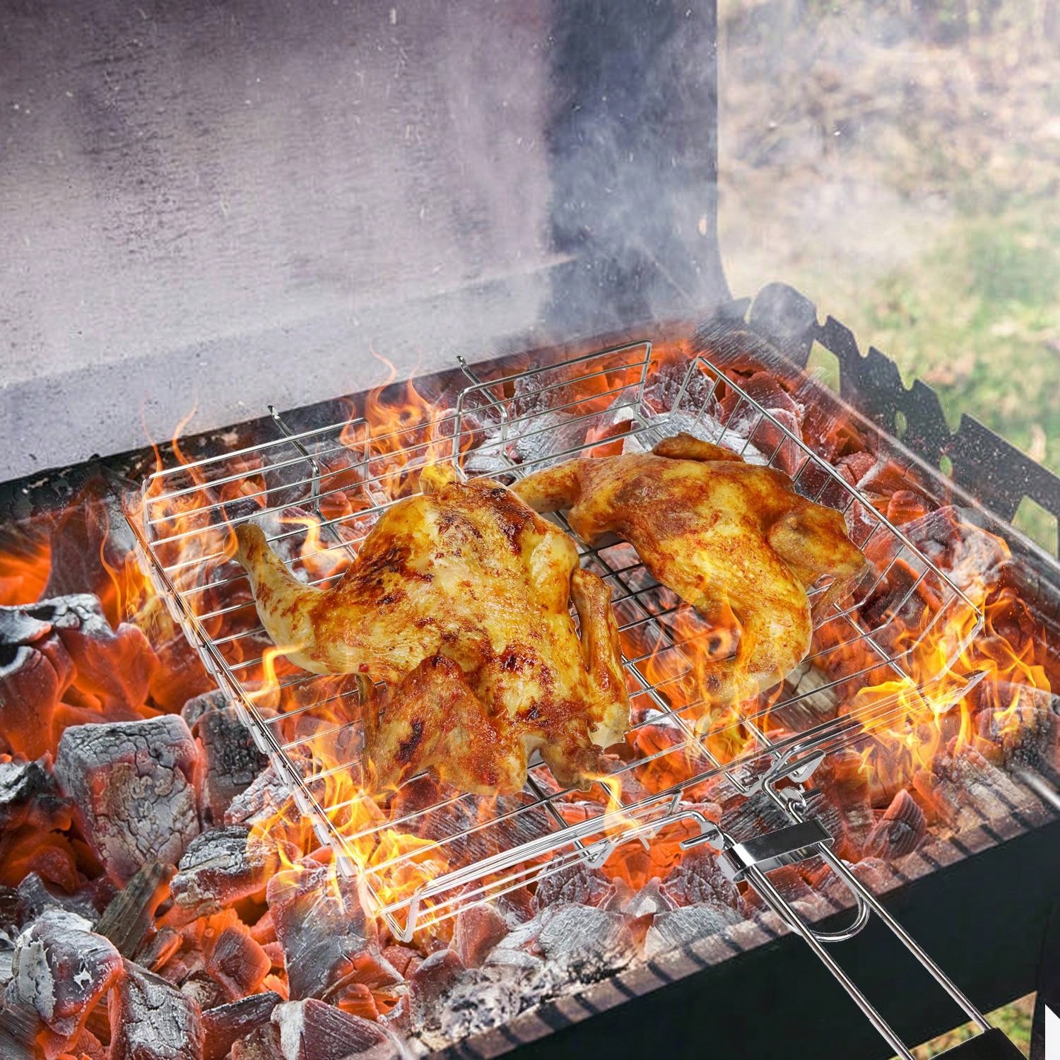 Fish Grilling Basket, Folding Portable Stainless Steel BBQ Grill Basket ...