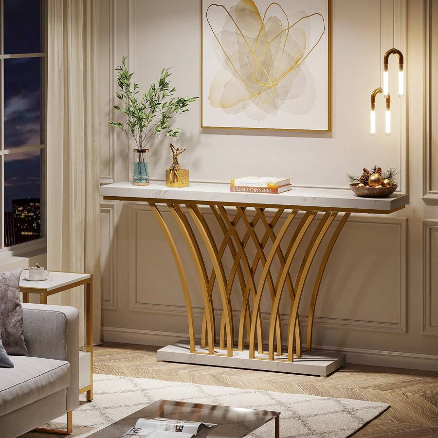 Tribesigns 59 Inch Gold Console Table, Modern Entryway Table With Grid ...