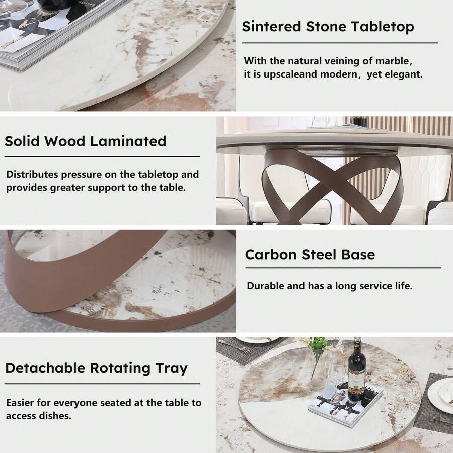 Montary 59" Modern Round Dining Table For 6-8 Seat, Artificial Marble ...