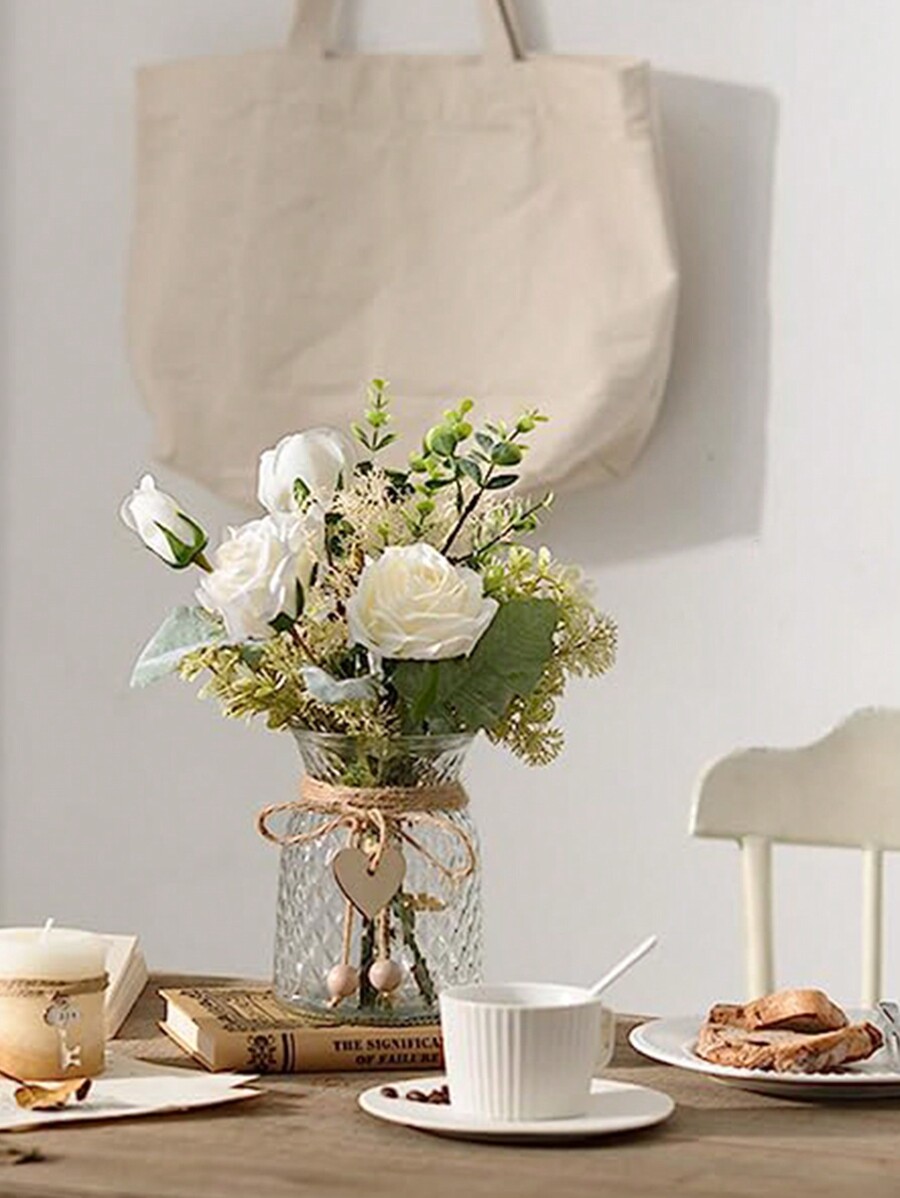 1 Bunch Artificial Flowers Rose Wedding Bouquet Fake Flowers Eucalyptus ...