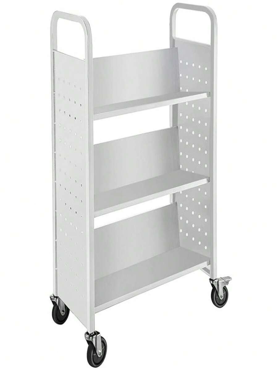3-Tier Rolling Utility Cart with Handle, 200LBS Book Cart, V-Shaped ...