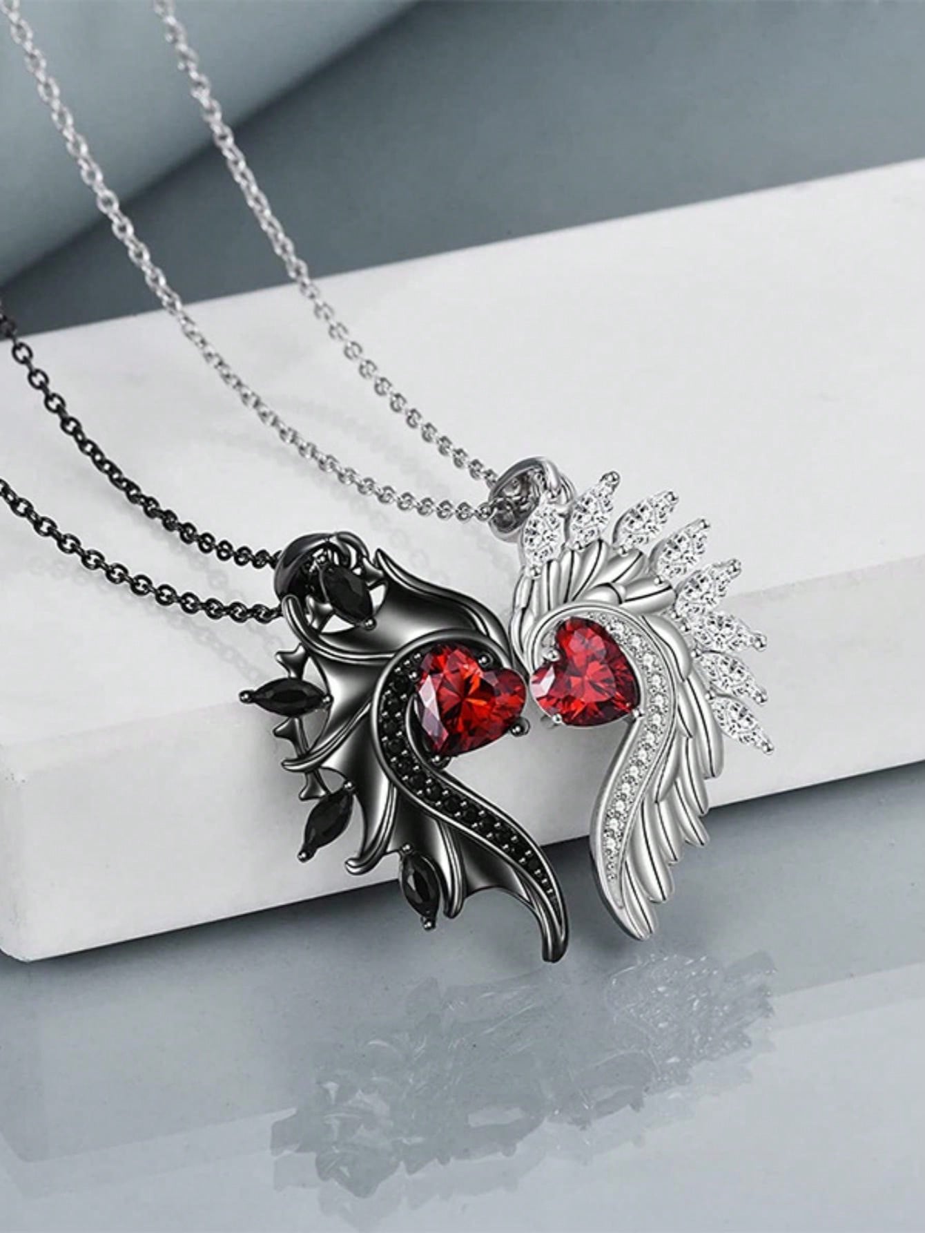 Two Alloy Angel Devil Pendant Necklaces Are Essential For Valentine'S ...