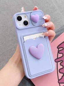 Pink Sliding Transparent Double Heart Sticker Picture Frame Card Holder Apple Phone Case | SHEIN USA