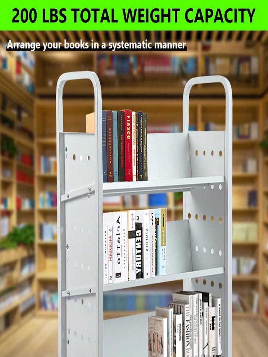 3-Tier Rolling Utility Cart with Handle, 200LBS Book Cart, V-Shaped ...