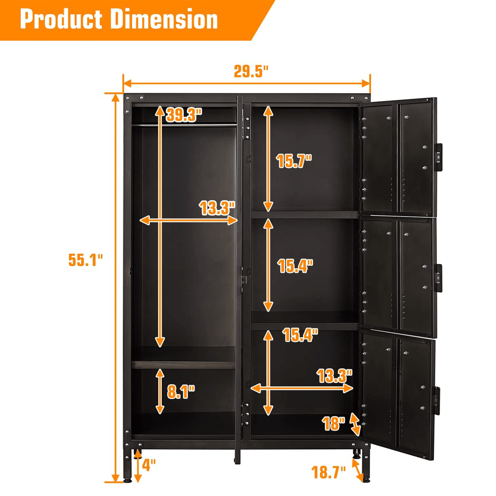 Metal Storage Cabinet, Storage Locker Employees Locker With 4 Doors, 55 ...