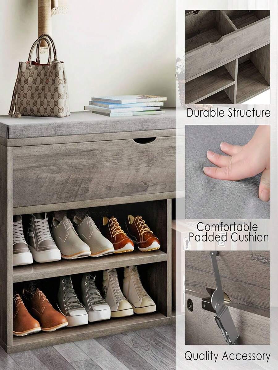 Shoe Storage Bench, Shoe Rack Benches with Cushioned Seat, 2 Tiers of ...