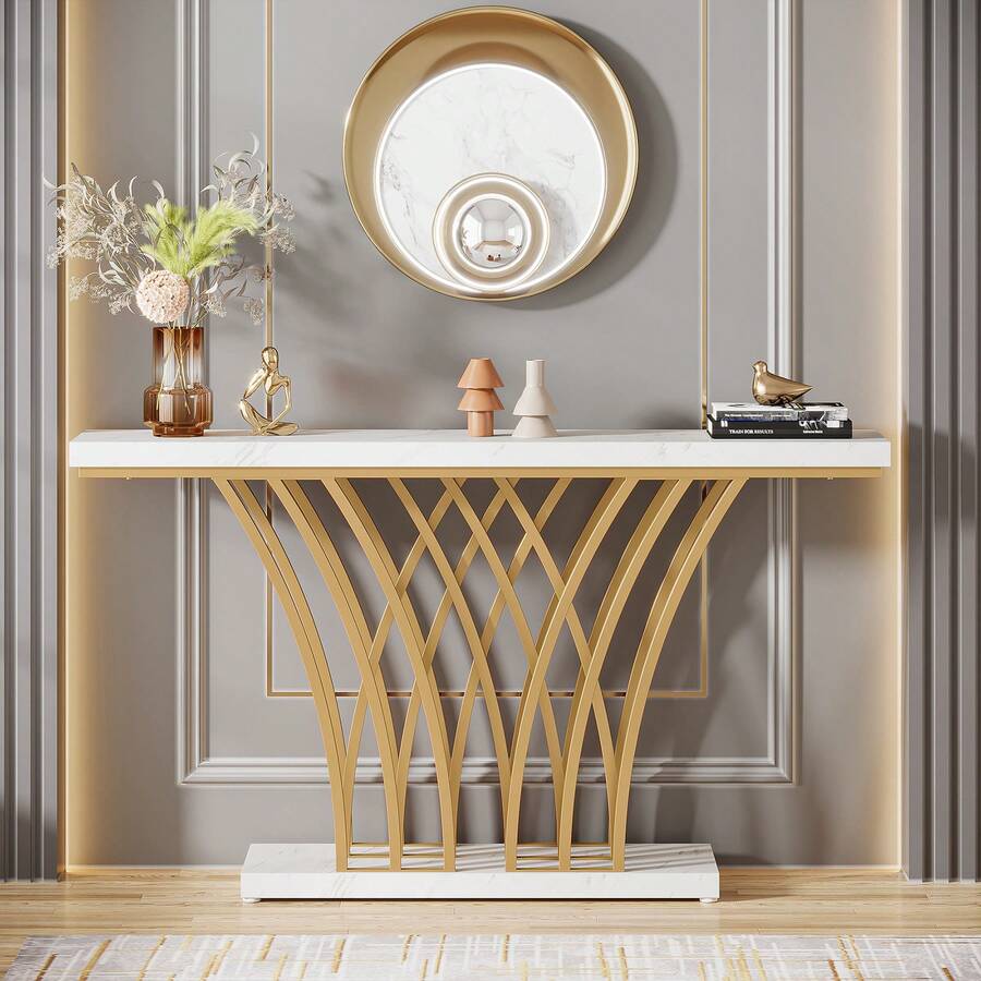 Tribesigns 59 Inch Gold Console Table, Modern Entryway Table With Grid ...