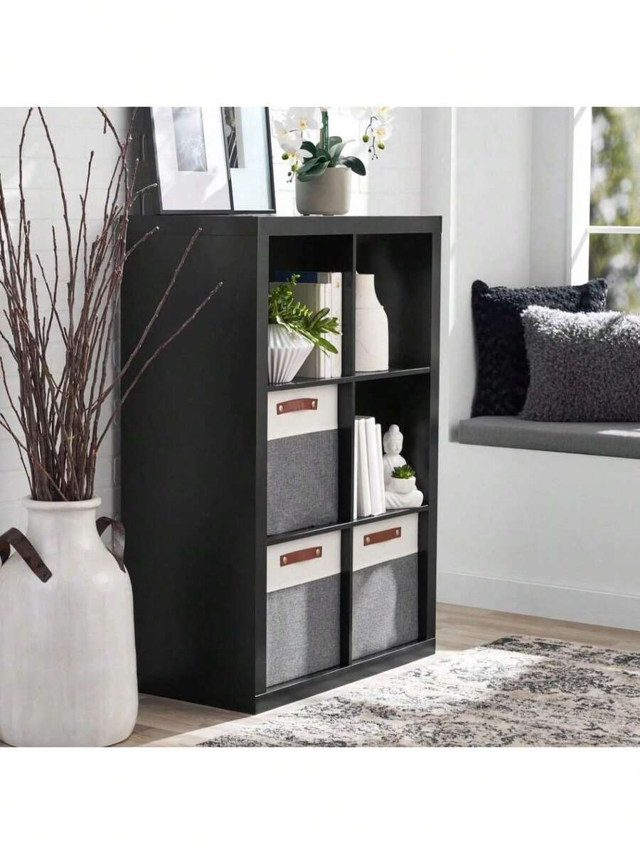6-Cube Storage Organizer, Black Texture Book Storage Book Rack Cube ...