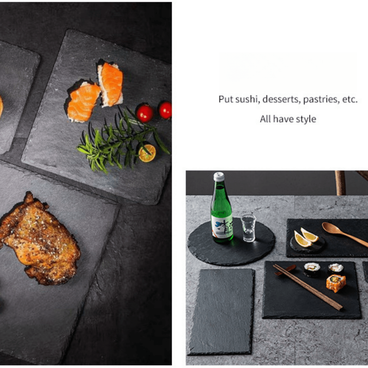 1pc Natural Slate Plate For Sushi, Steak, Western Style Food/ Creative ...
