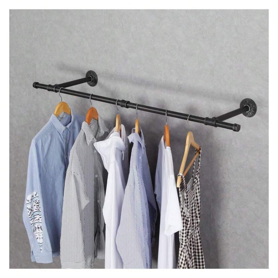 Homehours Industrial Pipe Clothes Rack, 47.2'L Wall Mounted Garment ...