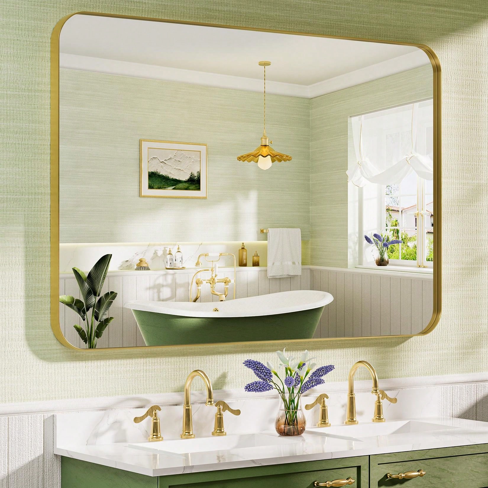 Gold Bathroom Mirror 60x40 Inch, Gold Wall Mirror Brass Brushed Metal ...