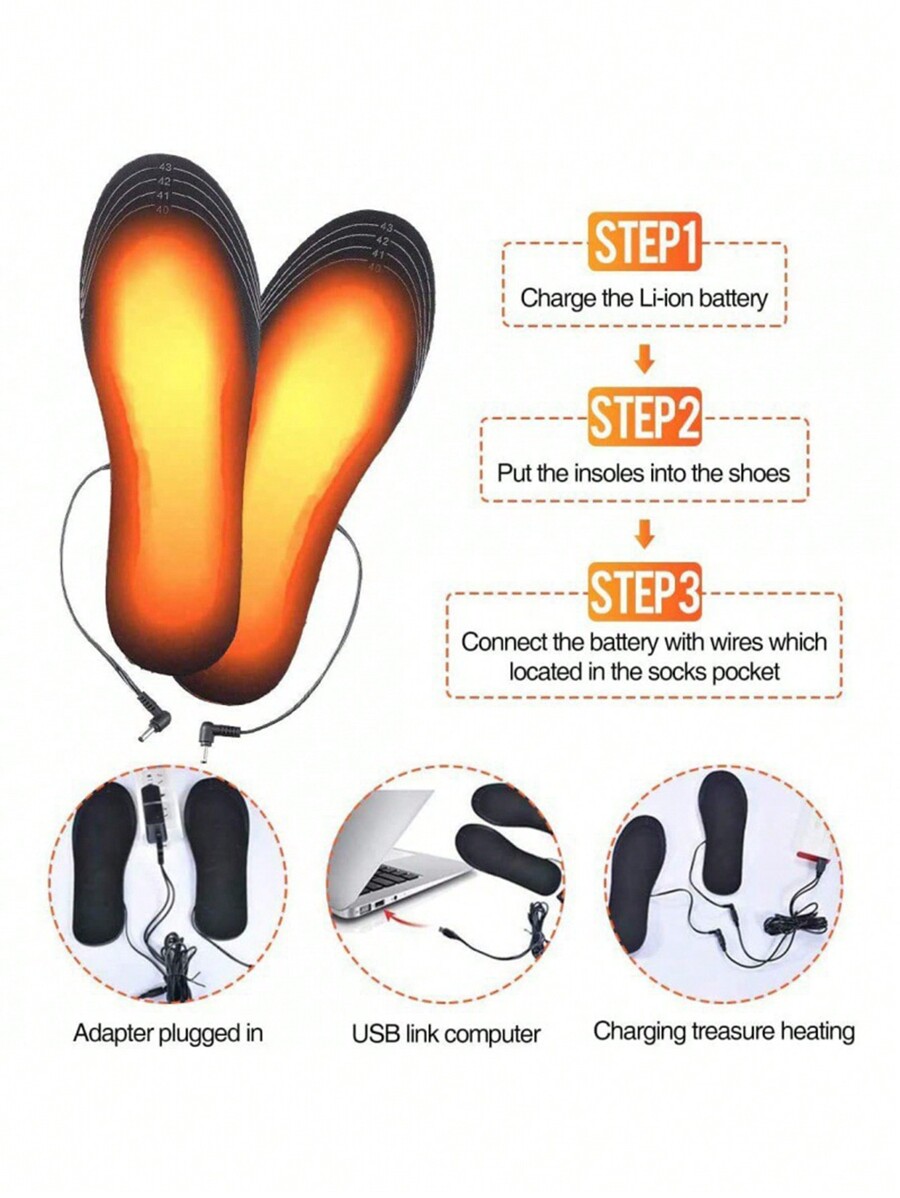 1pair Cuttable Electric Charging Heating Insoles, Usb Heating Pad, Foot ...