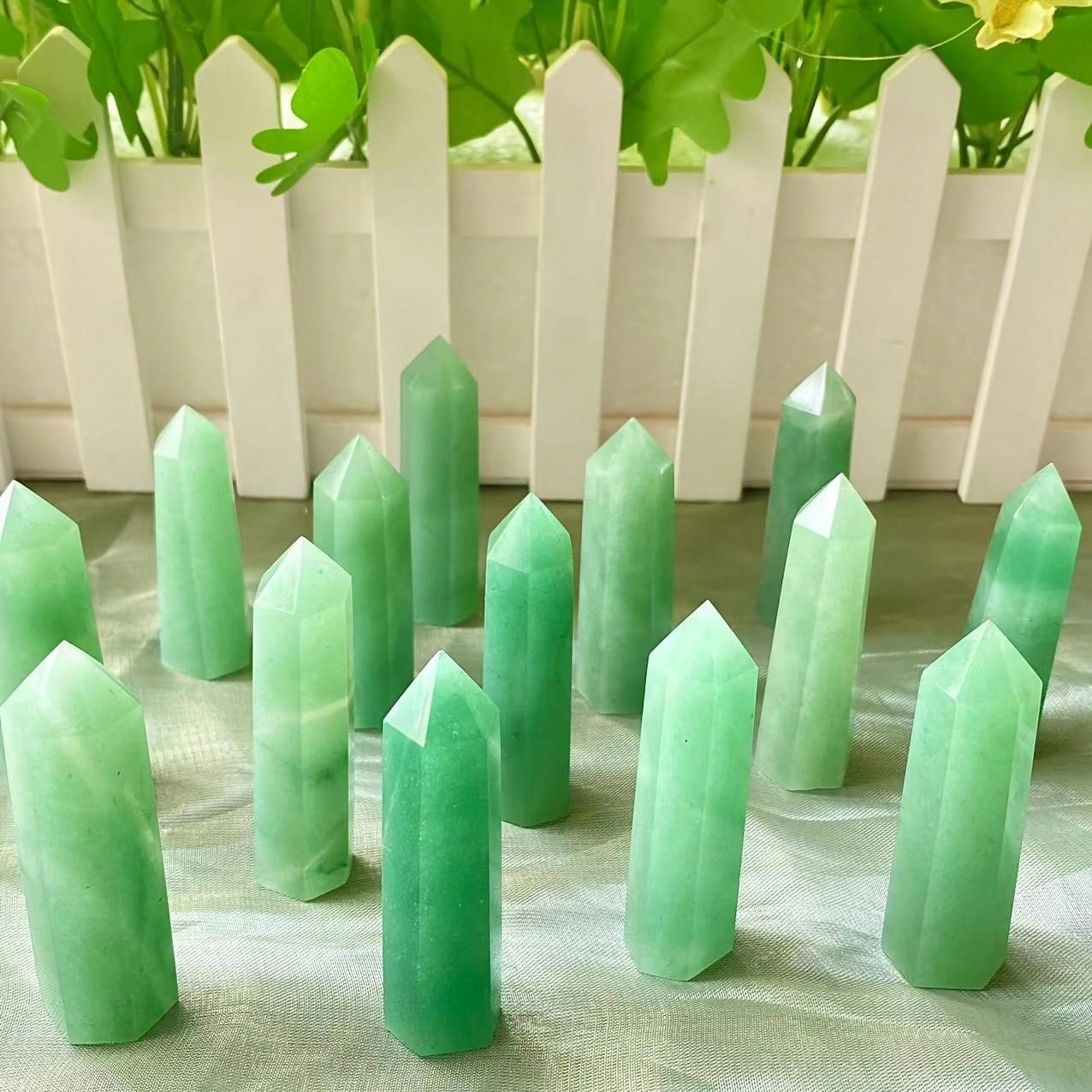 1pc Green Crystal Jade Pillar, Reiki Healing Six Sided Column For ...