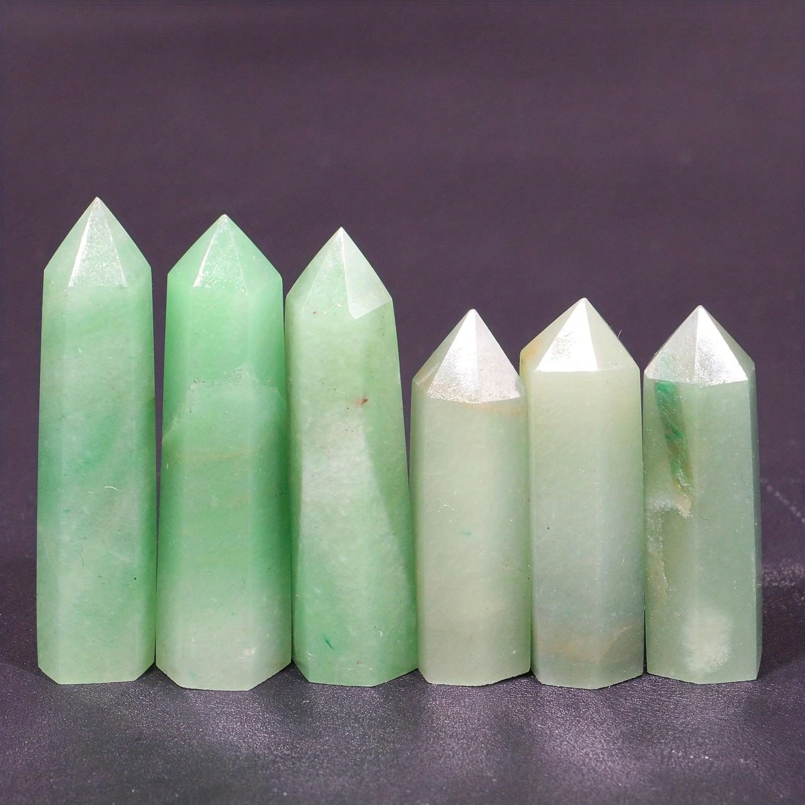 1pc Green Crystal Jade Pillar, Reiki Healing Six Sided Column For ...