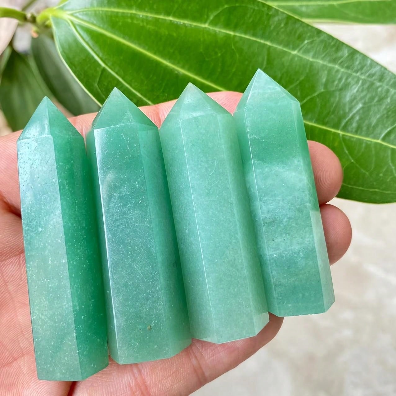 1pc Green Crystal Jade Pillar, Reiki Healing Six Sided Column For ...