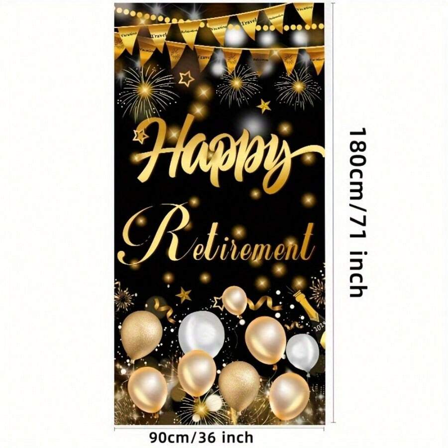 Pc Happy Retirement Door Cover, Extra Large Fabric Black And Gold Happy ...