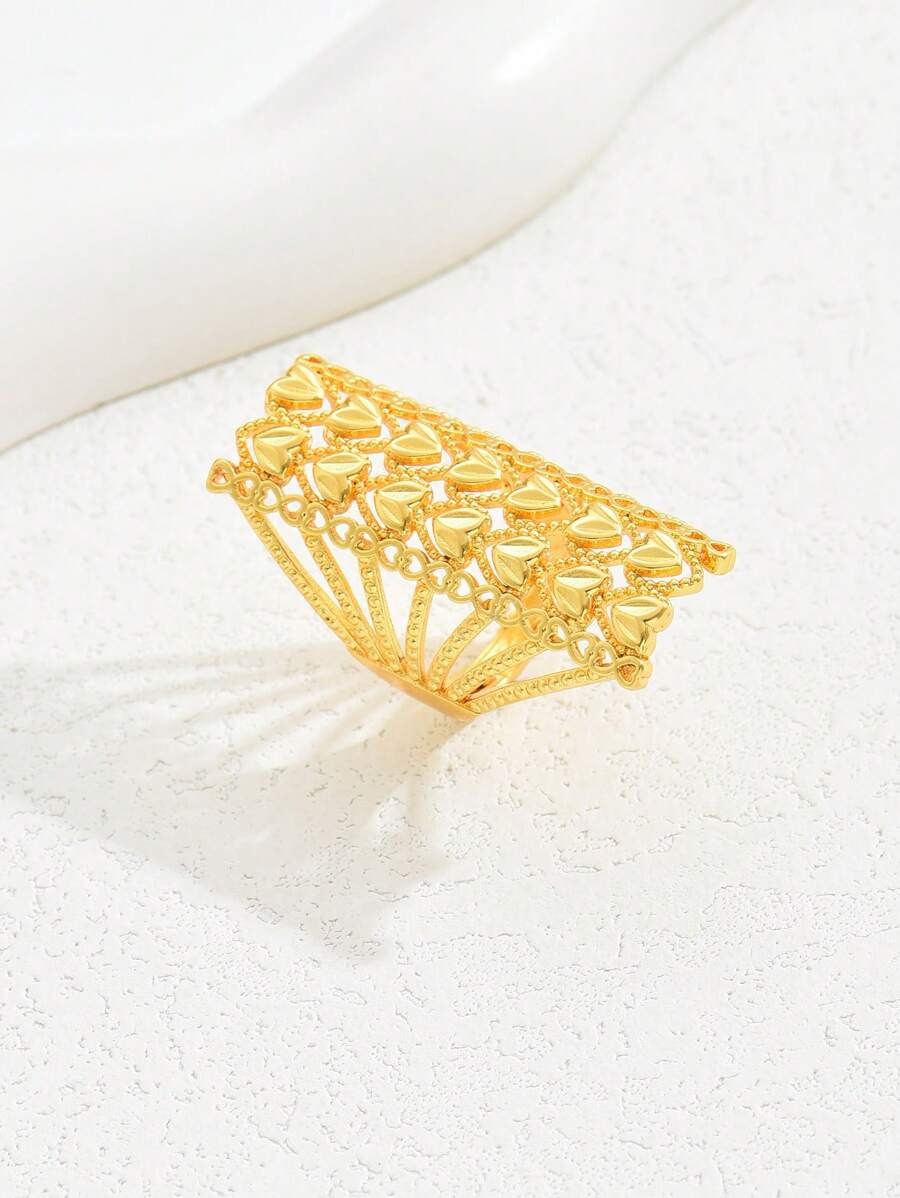 18K Gold Plated Fashionable Open Heart Good Luck Ring For Women, Hollow ...