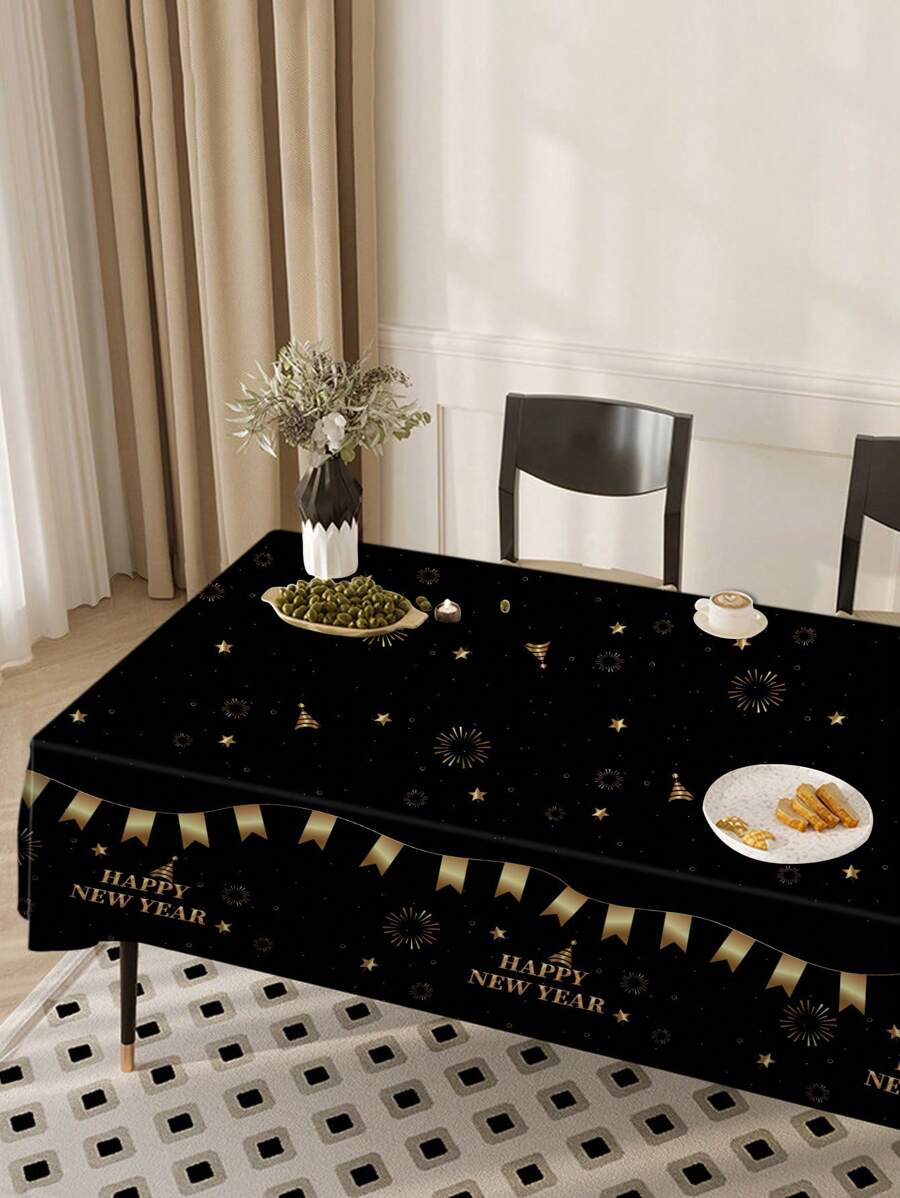 1pc, 2024 New Year Black Golden Tablecloth,Plush Decorative Tablecloth ...