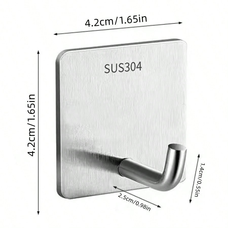 Set Of 5 Stainless Steel Adhesive Hooks, Strong No-Drill Wall Hooks For ...
