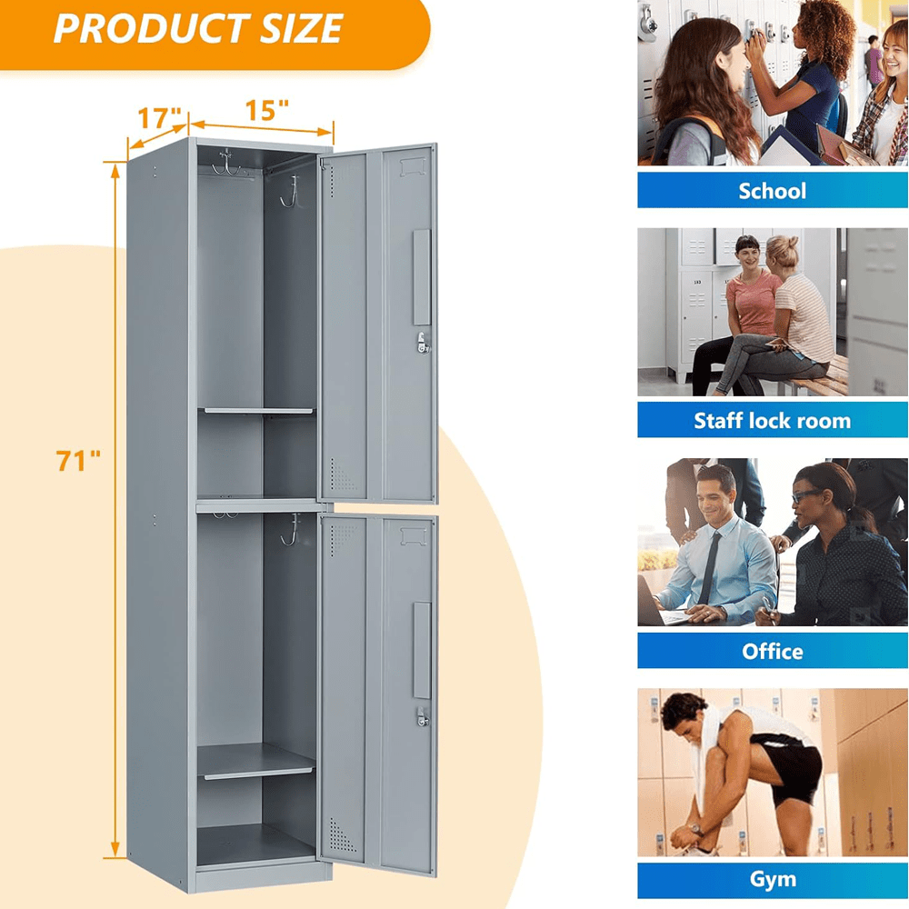 Metal Locker 2 Tier, Employee Lockers With Keys, Lockable 2 Door ...