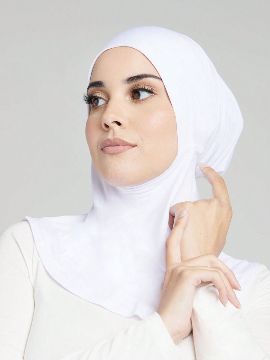 1pc Women's Fashionable Abaya Accessories Solid Color Chin Covering Elastic Headscarf With Hat ...