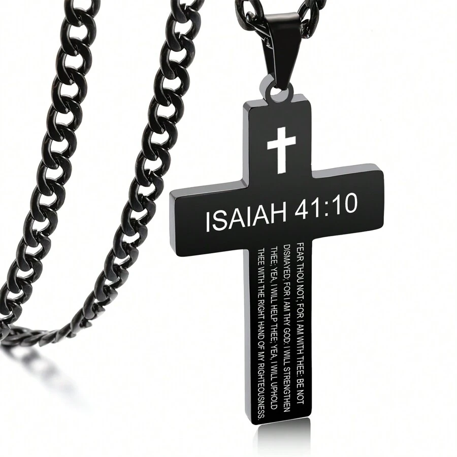 1Pc Inspirational Bible Verse Scripture Golden Cross Necklace For Men ...