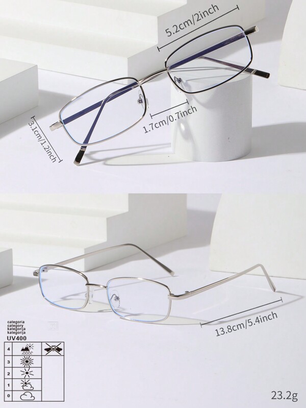 1pc Men's Small Rectangle Clear Lens Alloy Metal Decoration College ...