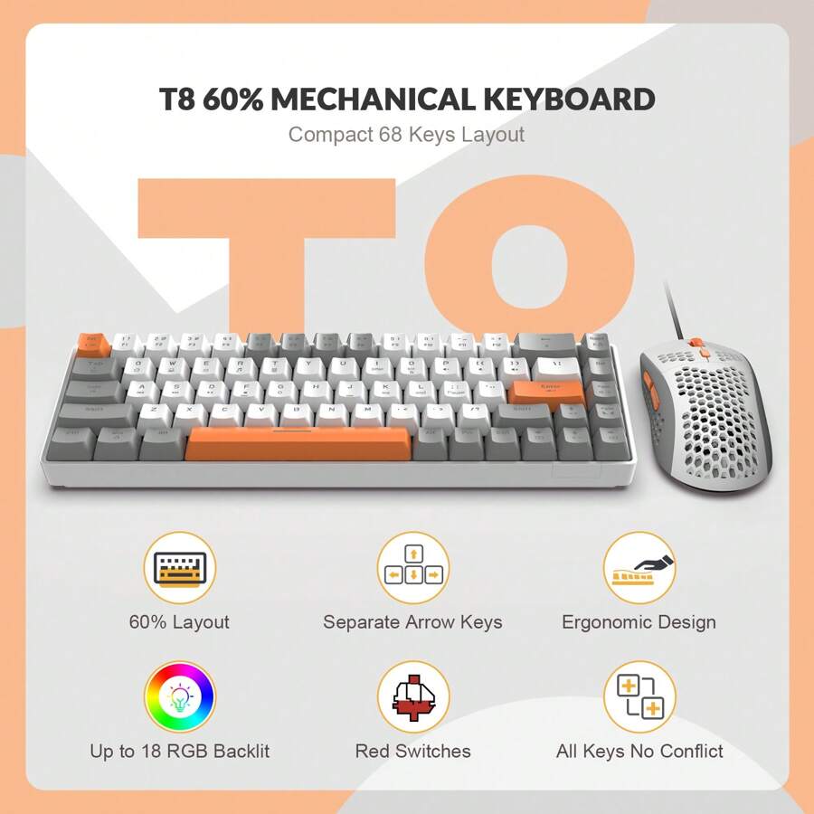 ATTACK SHARK Teclado mecánico de juego y combo de mouse ATTACK SHARK * ZIYOU LANG RK-T8PR0 con ...