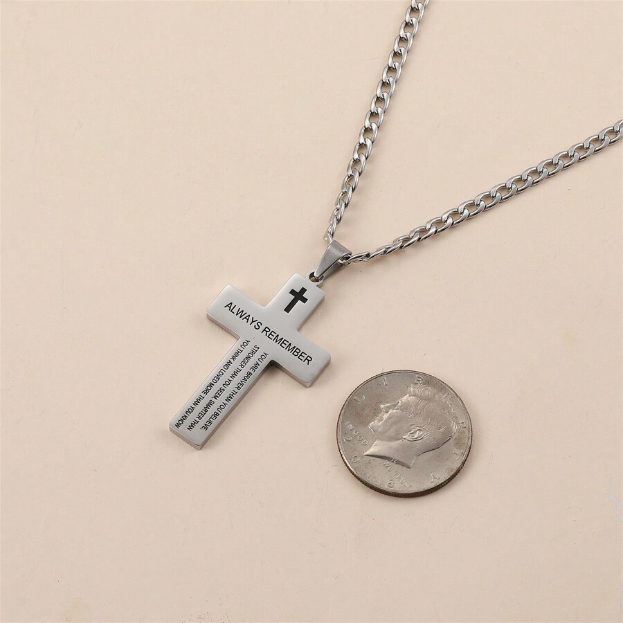 1Pc Inspirational Bible Verse Scripture Golden Cross Necklace For Men ...