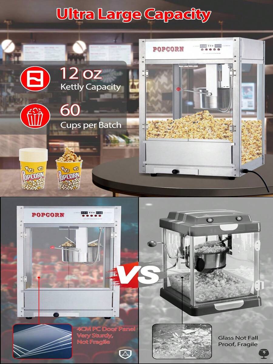 Large commercial Popcorn Machine Movie Night 12 OZ, Temperature Control ...