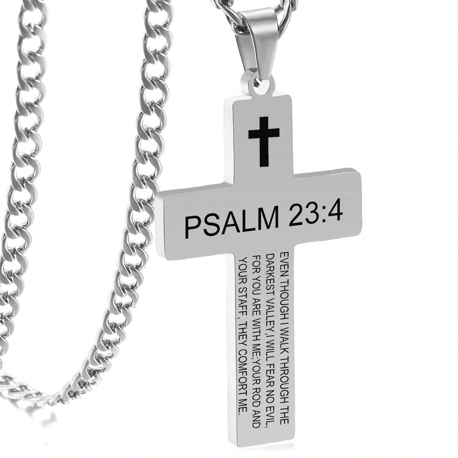 1Pc Inspirational Bible Verse Scripture Golden Cross Necklace For Men ...