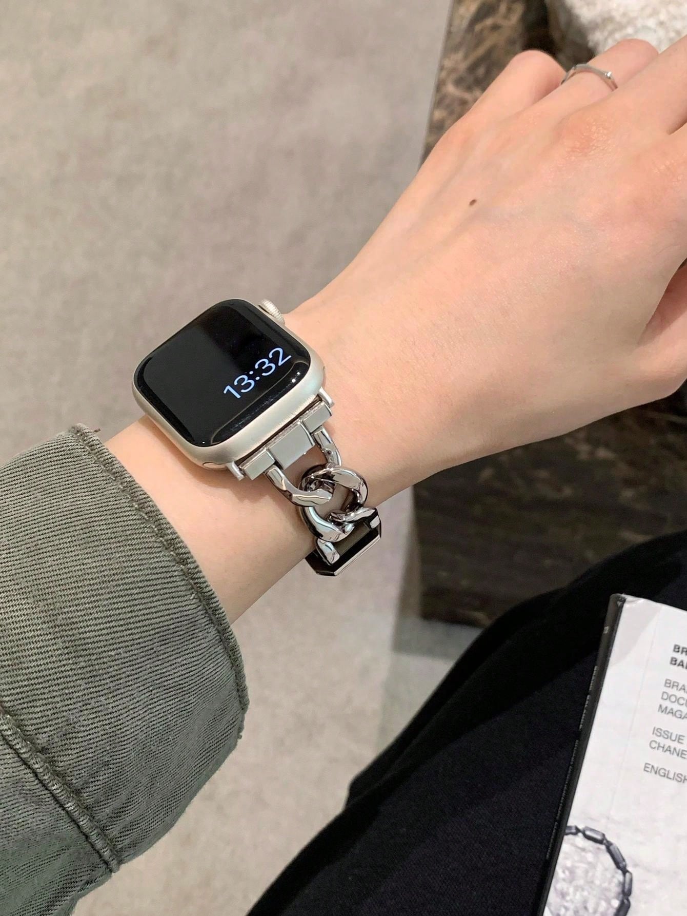 Leather Link Band & Stainless Steel Watch Band For Apple Watch Series 8 ...