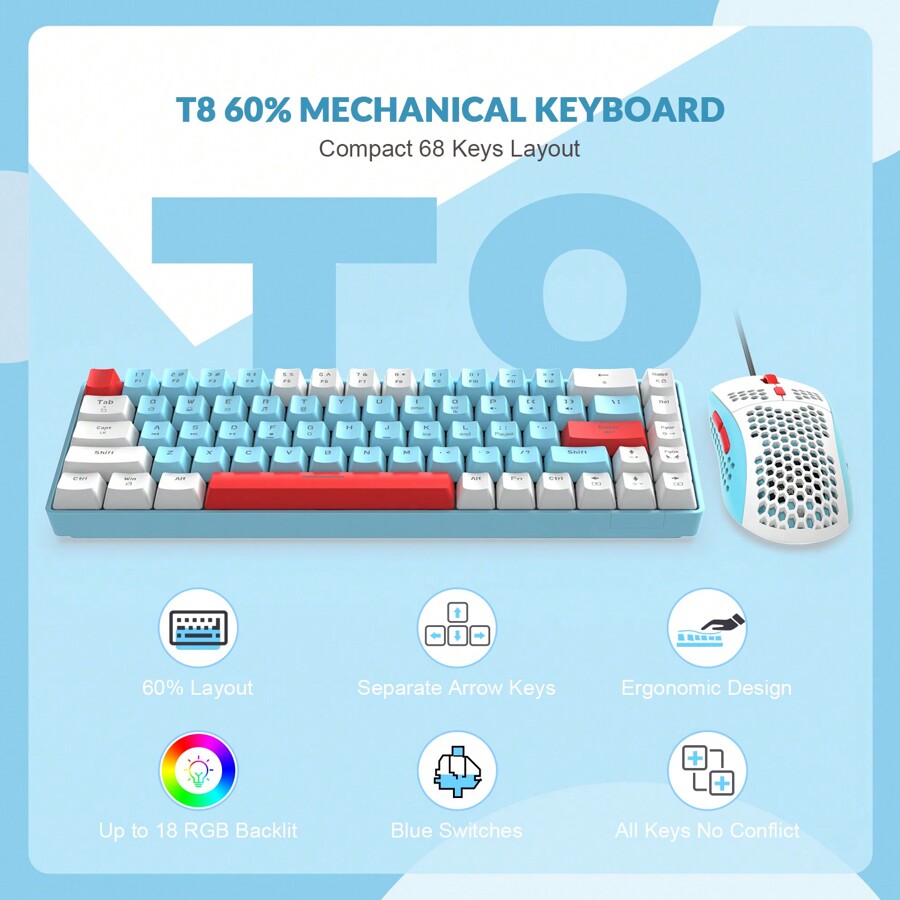ATTACK SHARK Combo de teclado mecánico de juego con cable ATTACK SHARK * ZIYOU LANG RK-T8PR0 65% ...