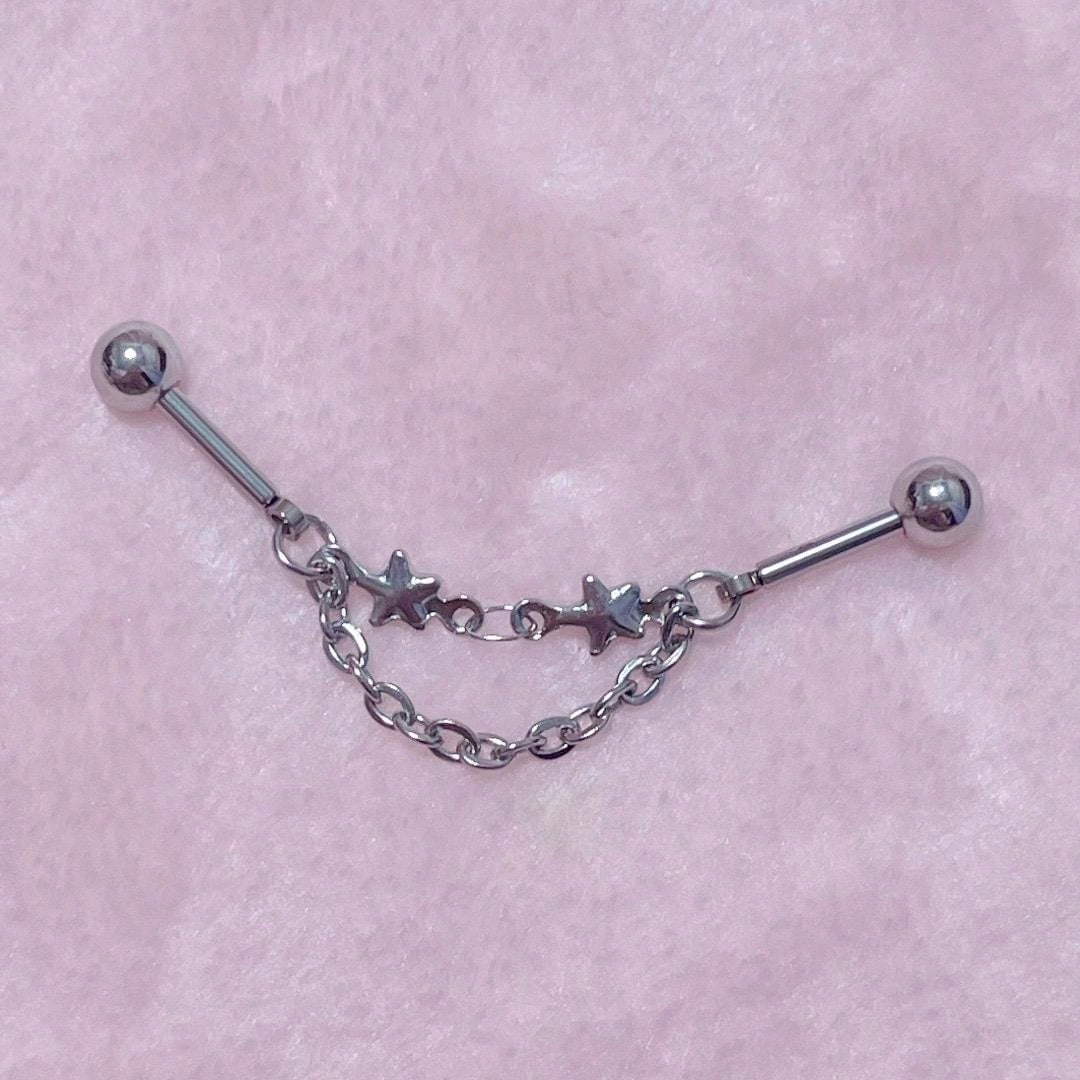 1PC Star Chain Floating Industrial Piercing Barbell Stainless Steel ...