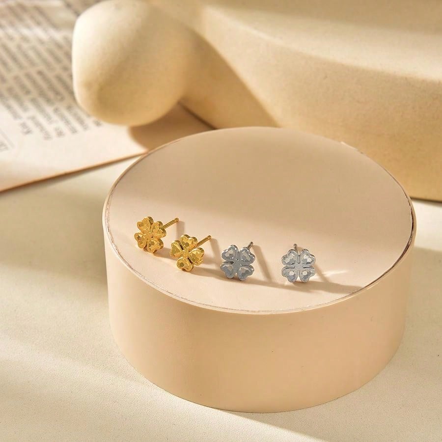 Copper Clover Shaped Simple & Classic Stud Earrings, Symbol Of Good ...