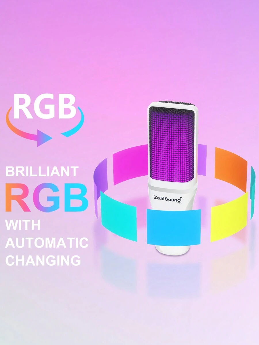 ZealSound A68 USB Condenser Gaming Microphone With RGB Lighting - Plug ...