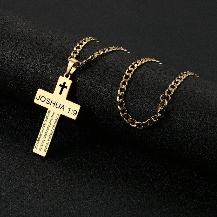 1Pc Inspirational Bible Verse Scripture Golden Cross Necklace For Men ...