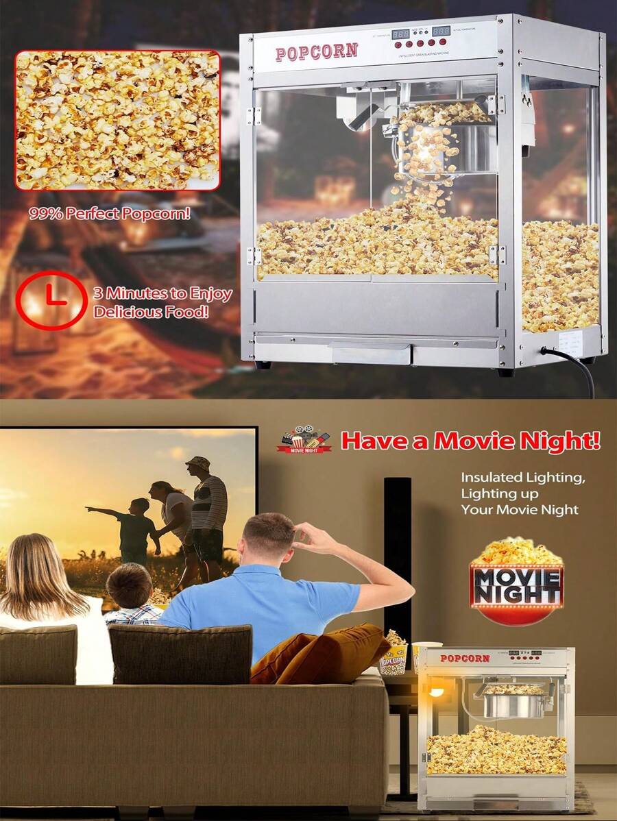 Large commercial Popcorn Machine Movie Night 12 OZ, Temperature Control ...