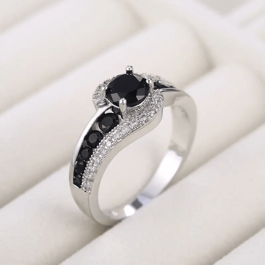 1pc Luxurious Black Cubic Zirconia Embedded Ring For Engagement ...