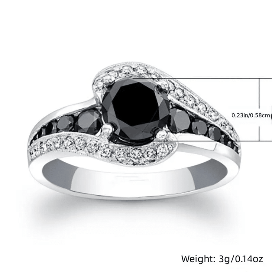1pc Luxurious Black Cubic Zirconia Embedded Ring For Engagement ...