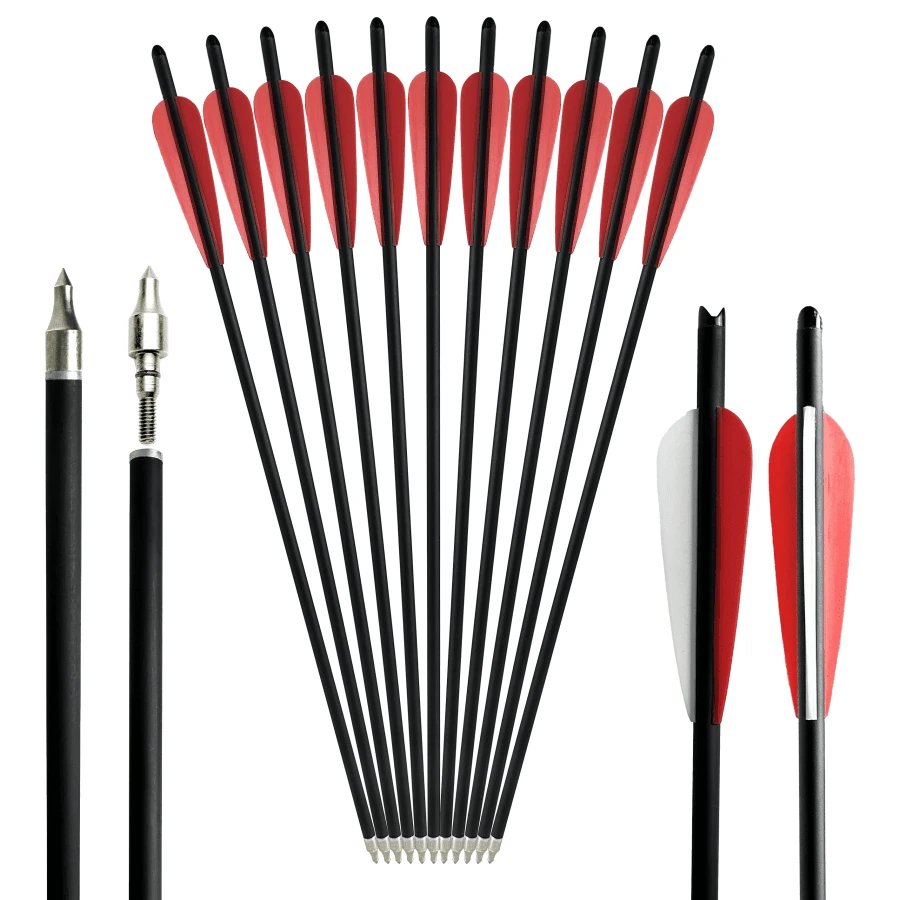 Twelve 19-Inch Hybrid Carbon Fiber Teardrop Feathers Crossbow Bolts ...