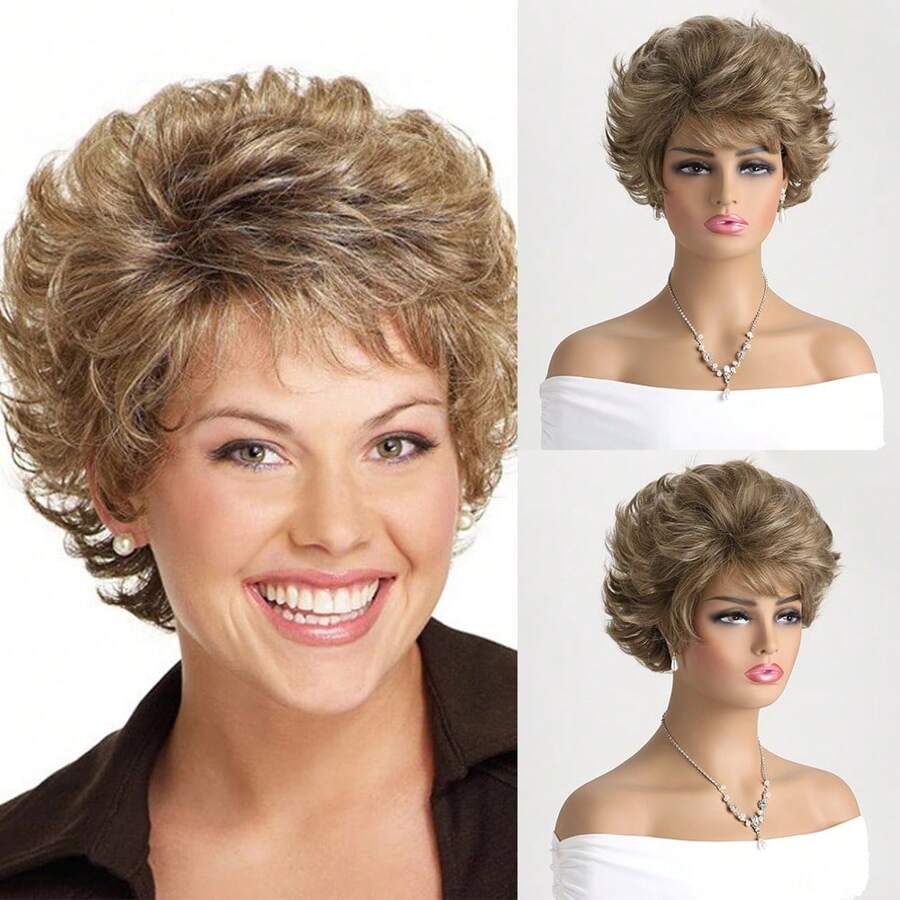 Women'S Fashionable 10 Inches Natural Fluffy Bob With Side Swept Bangs ...