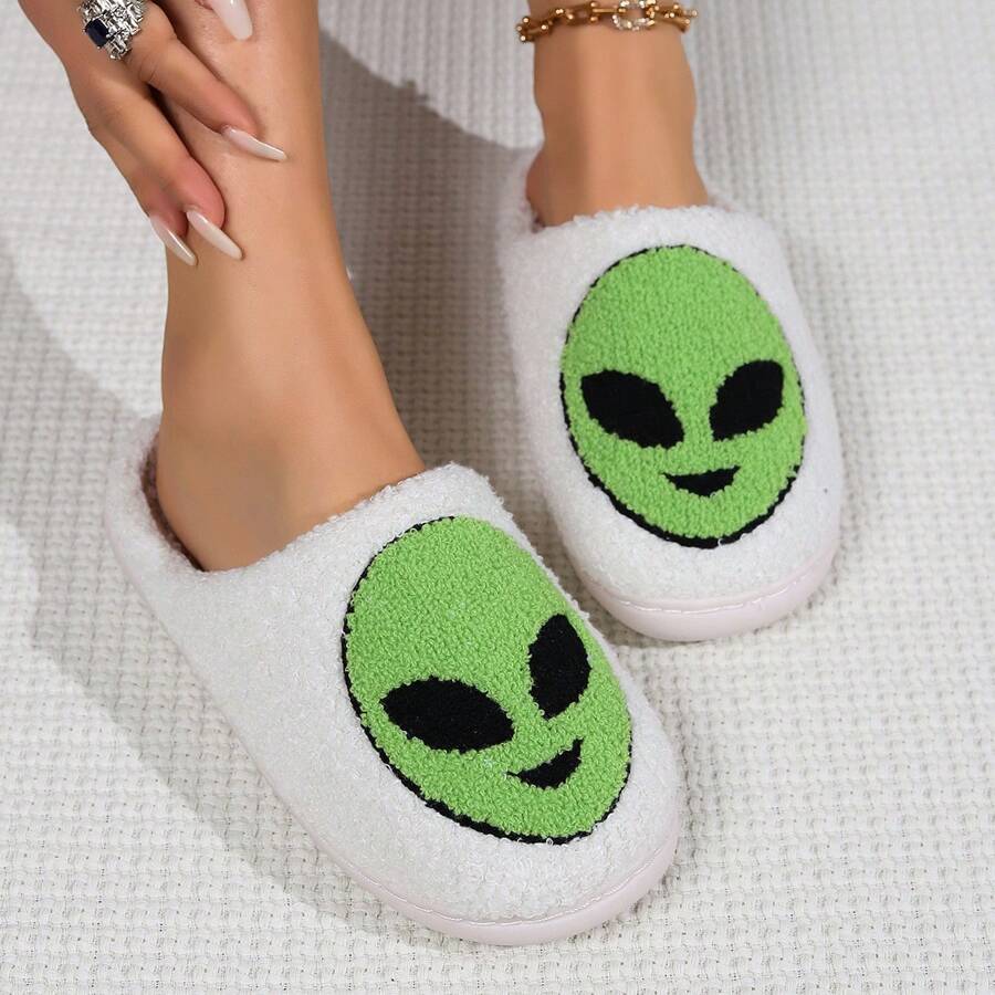 Women's Cartoon Alien Embroidery Casual Style Winter Teddy Plush Memory ...