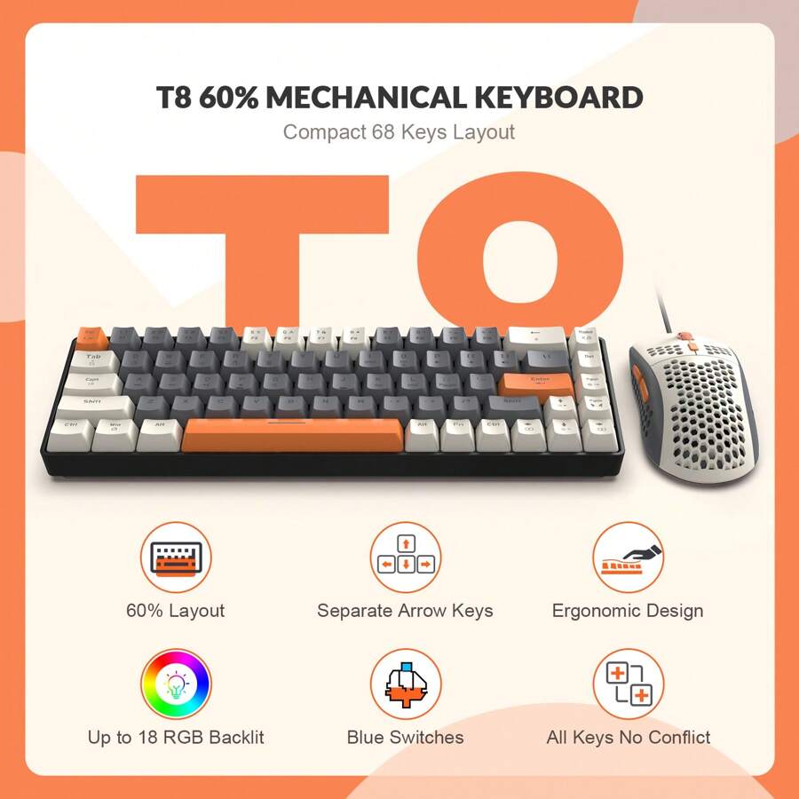 Combo clavier de jeu mécanique de 65% ATTACK SHARK X ZIYOU LANG RK-T8PR0 filaire et souris avec ...