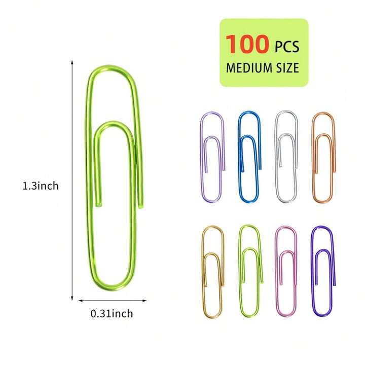 Paper Clips, 100pcs Medium Size Colored Paper Clip, PaperClips Assorted ...
