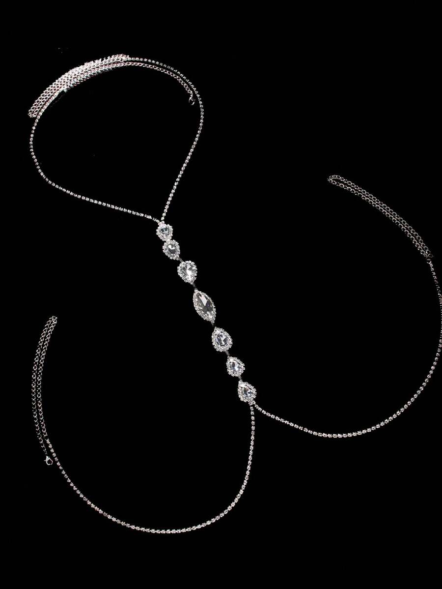 1 Sexy Fashion Silver Rhinestone Teardrop Body Chain Chest Chain Women ...