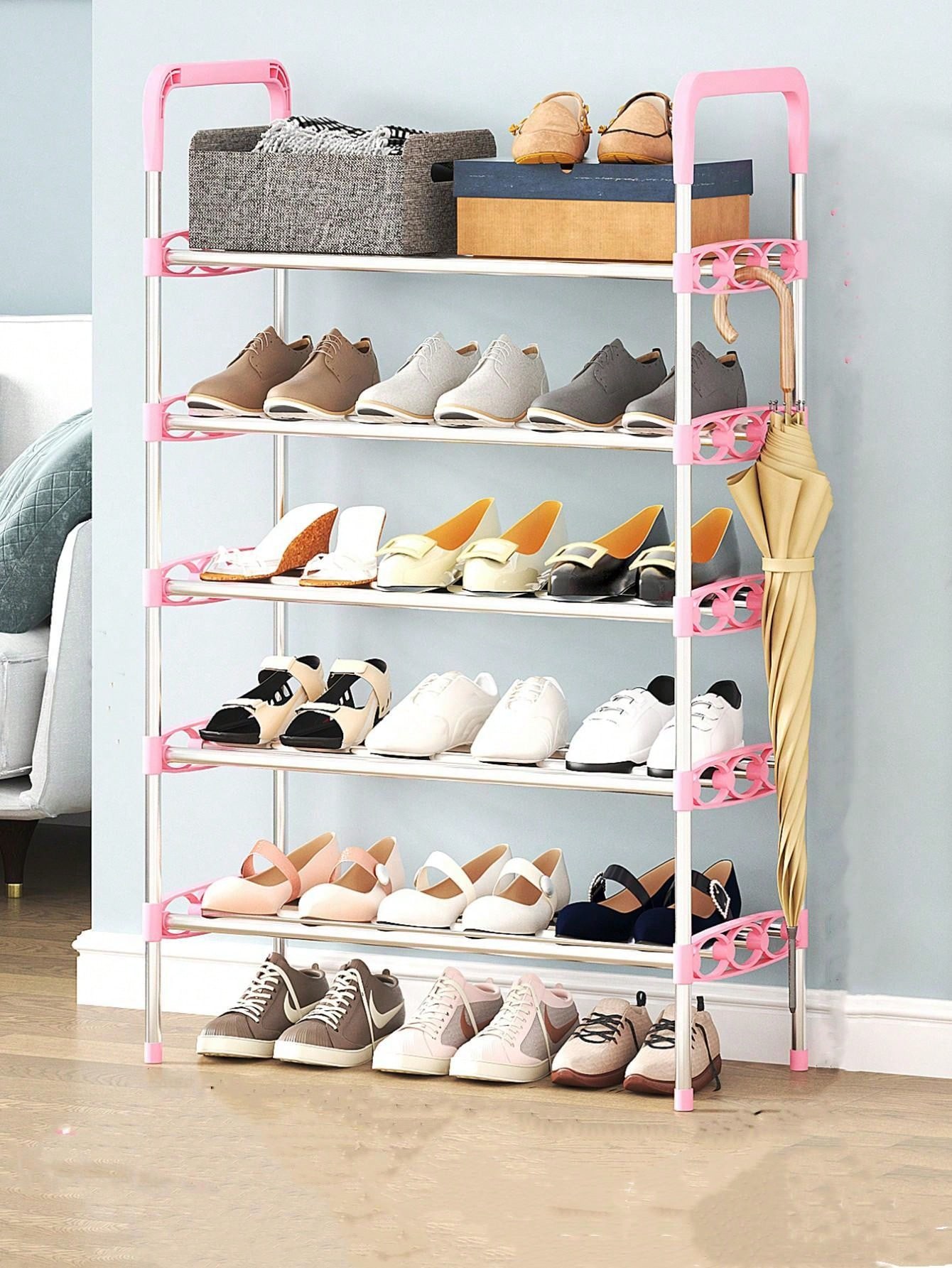 5-Tier Stainless Steel Shoe Rack With Handrail, Diy Assembled Shoe ...